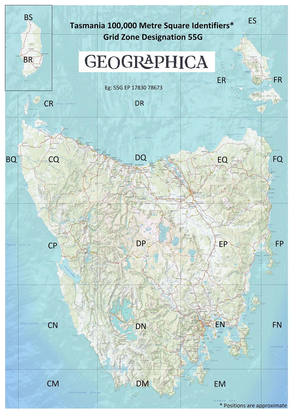 Tasmania 1:100,000 meter square identifier - Geographica